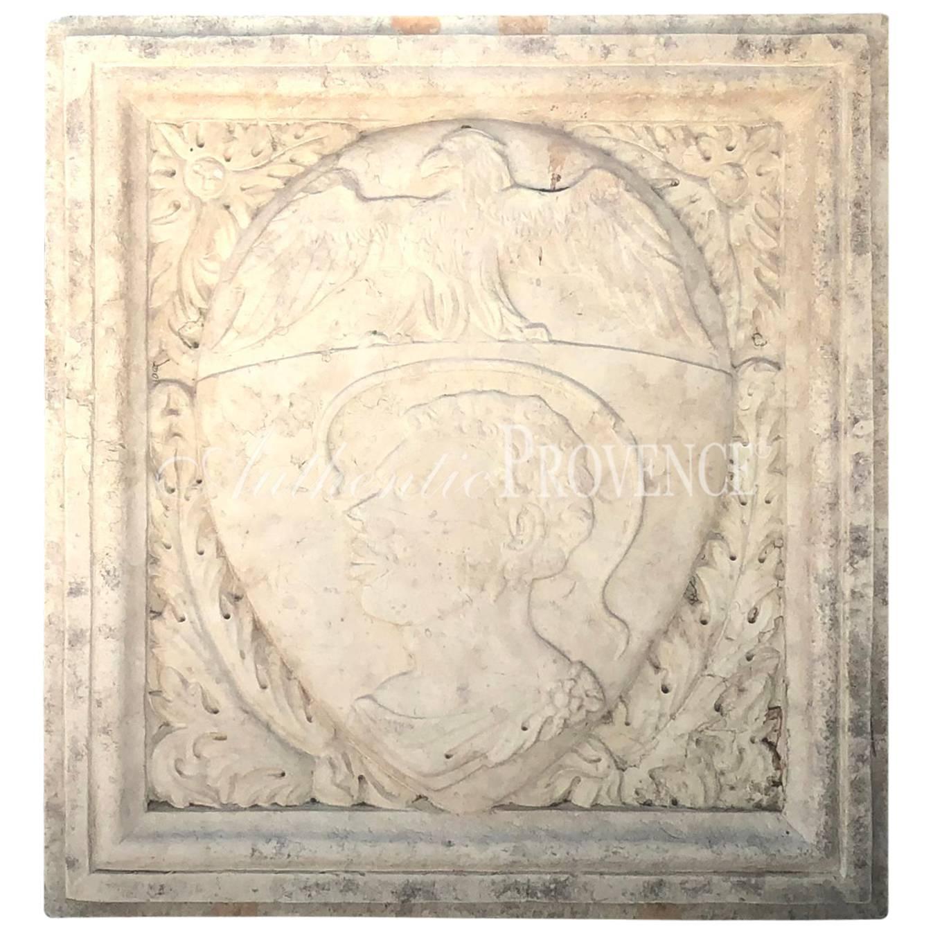 Early 19th Century Italian Crest in Biancone Marble For Sale at 1stDibs