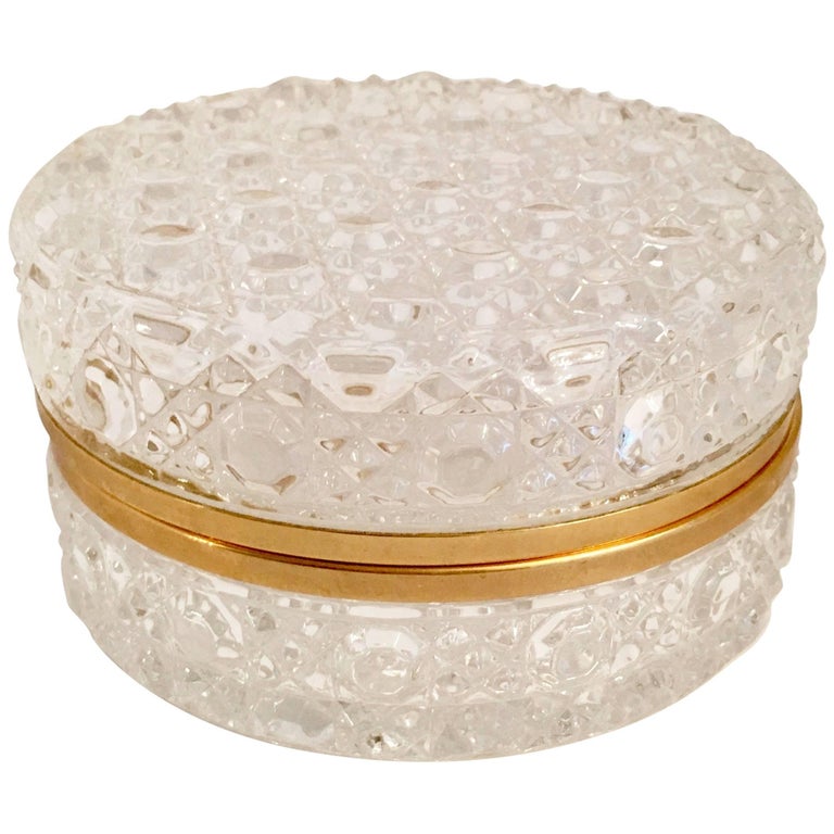 Round Glass Box with Brass Detail and Closure at 1stDibs