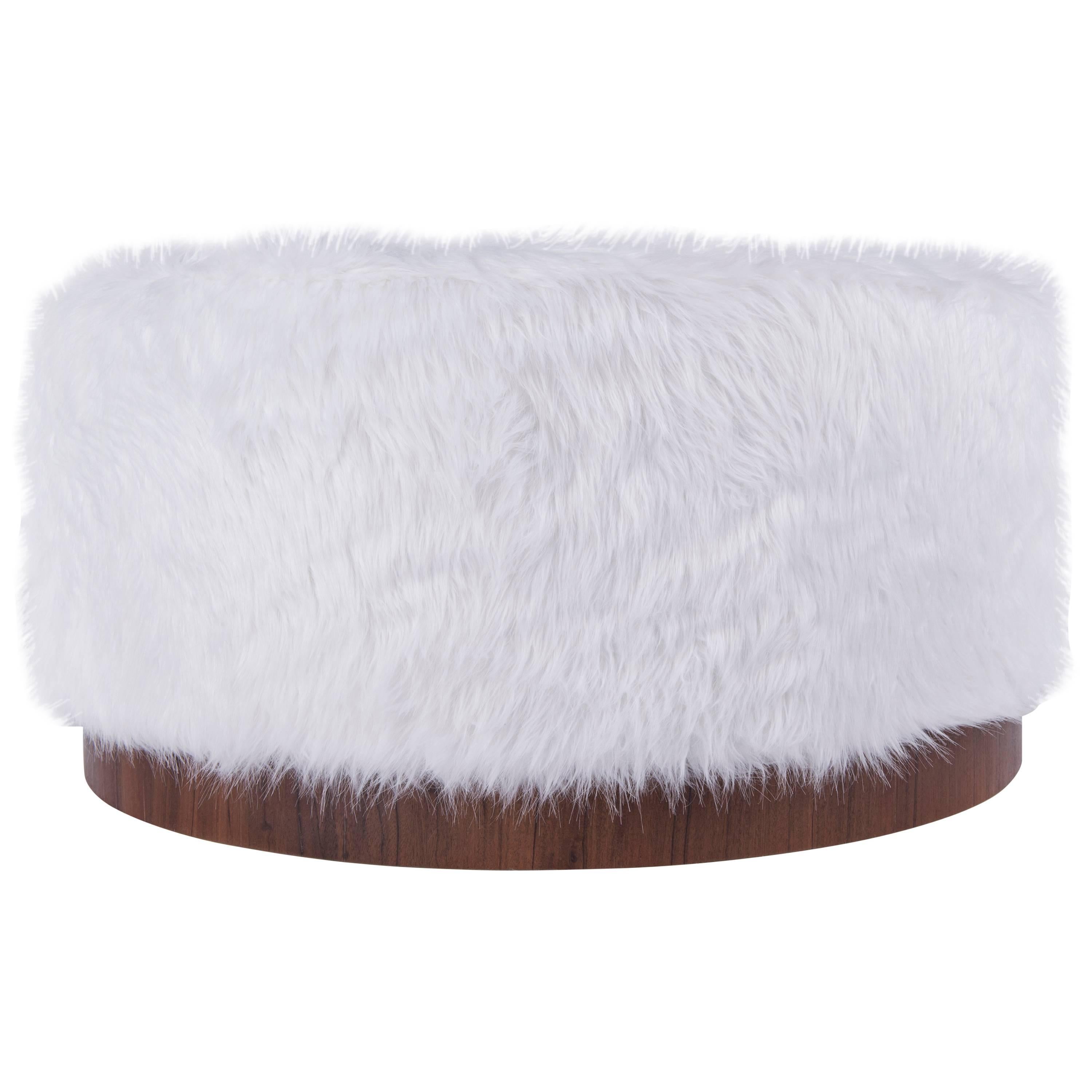 Walnut and Faux Fur Ottoman For Sale at 1stDibs