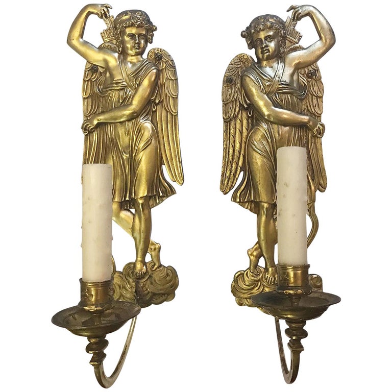 Pair of Cast Bronze Angel Shaped Sconces at 1stDibs