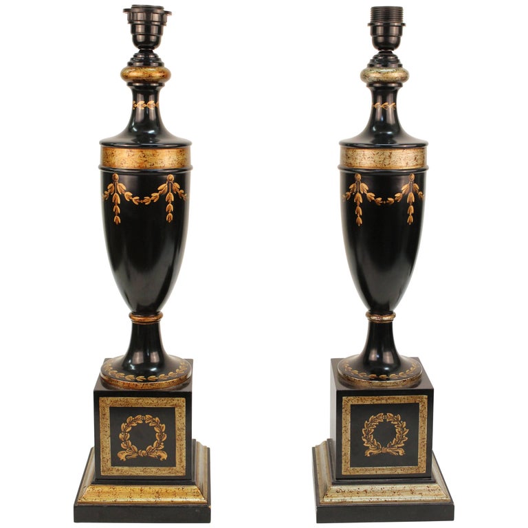 Villa Garnelo Neoclassical Gold-Painted Black Table Lamps at 1stDibs