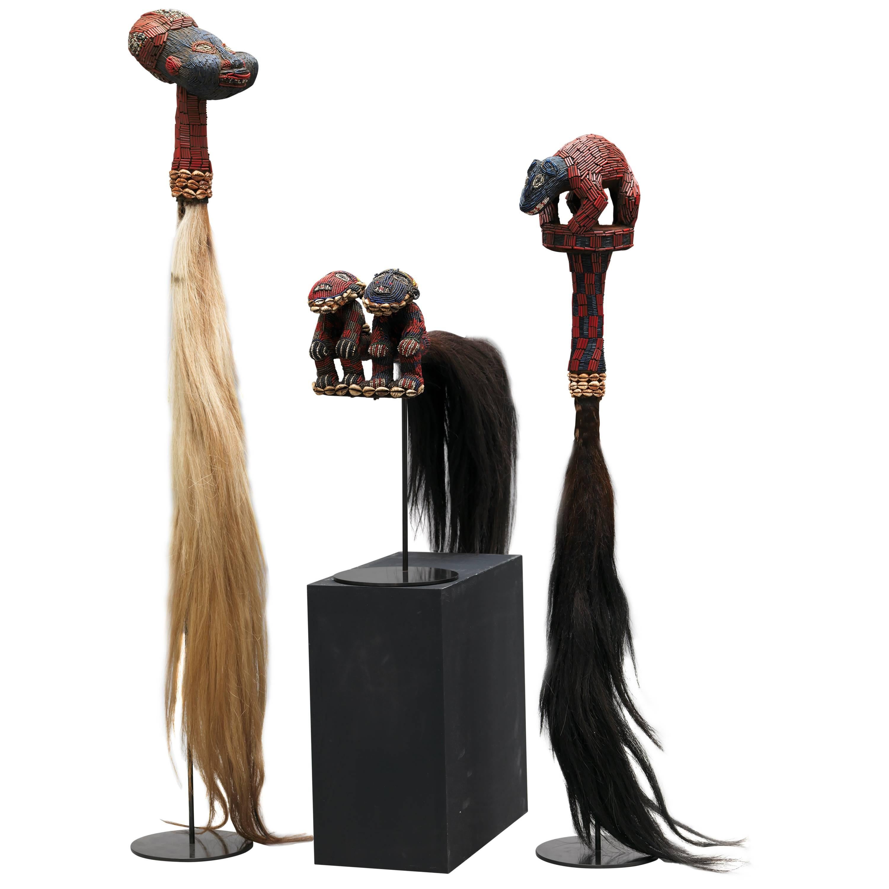 Three Decorative Beaded Flywhisks , Cameroon Grasslands at 1stDibs