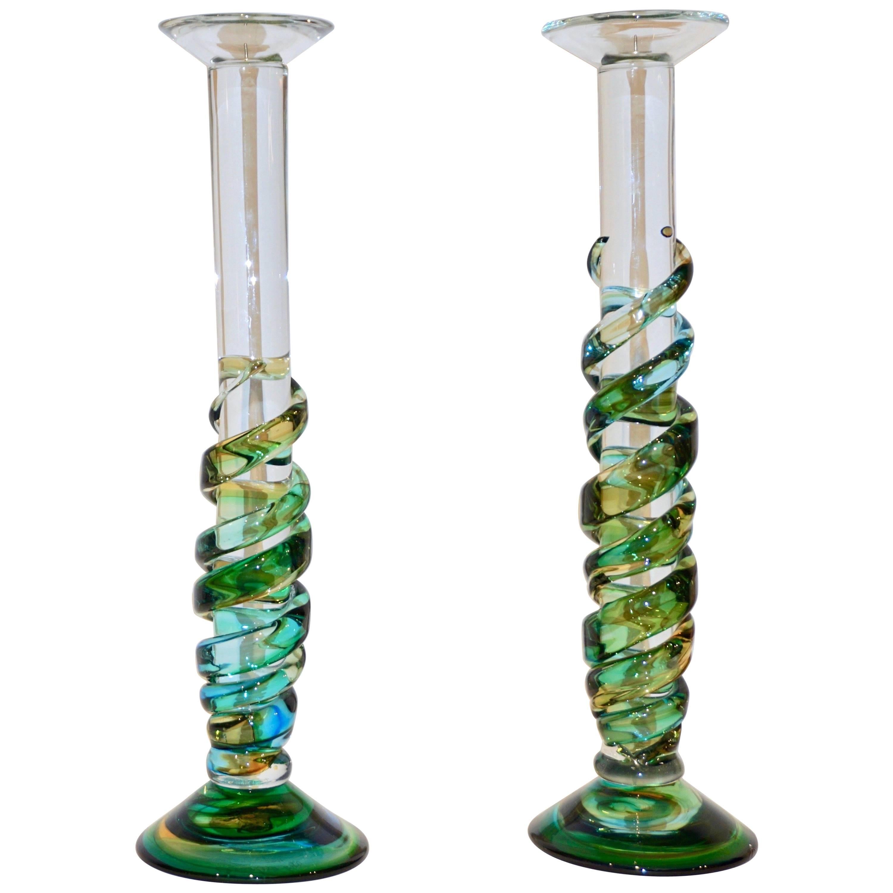 Cenedese 1970s Vintage Italian Yellow Green Aqua Blue Murano Glass ...