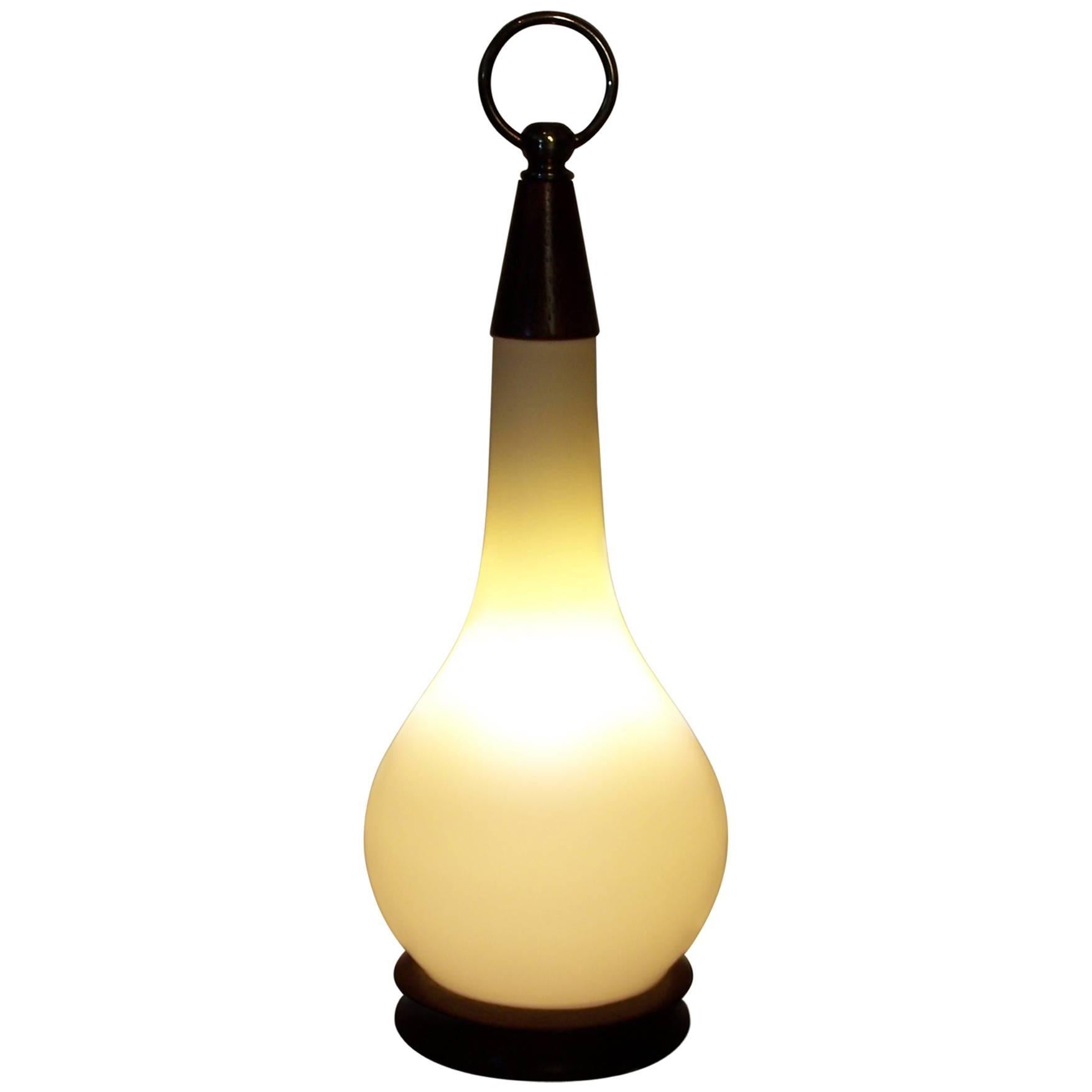 Wooden and White Opaline Glass Drop-Shaped Holmegaard Design Table Lamp ...