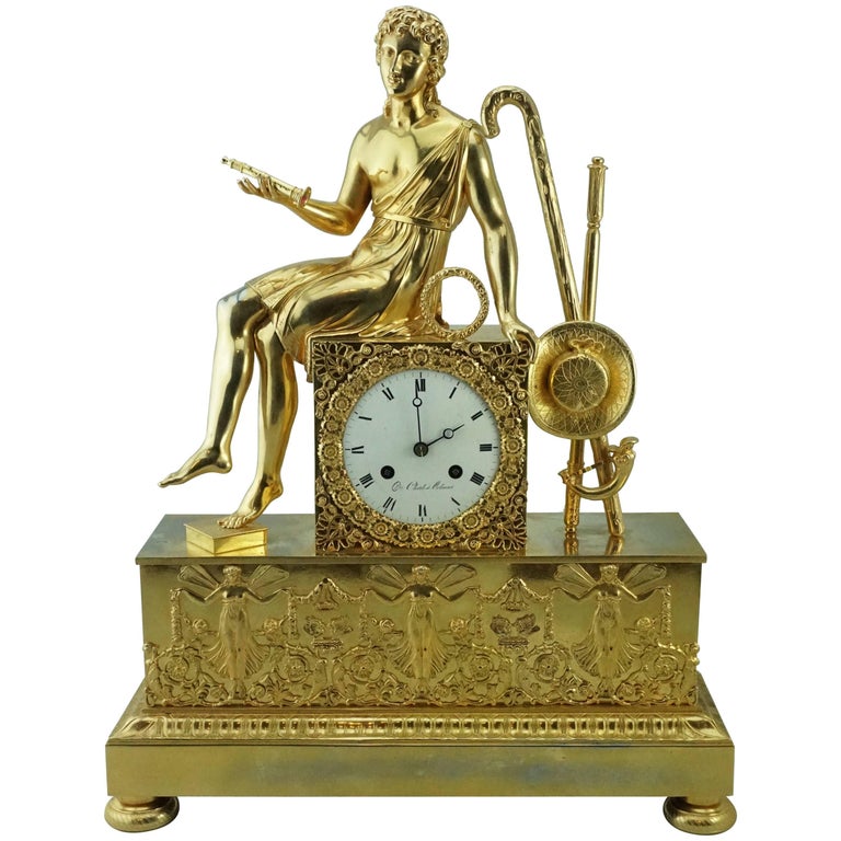 French Empire Gilt Ormolu Mantle Clock, circa 1800 at 1stdibs