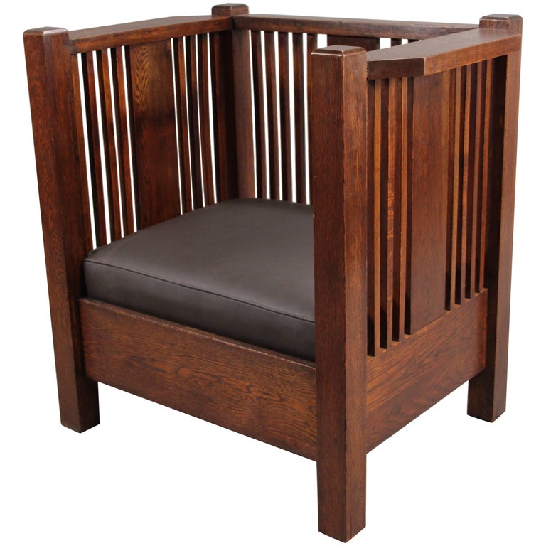 Arts and Crafts Prairie Style Cube Chair with Spindles, circa 1910 at ...