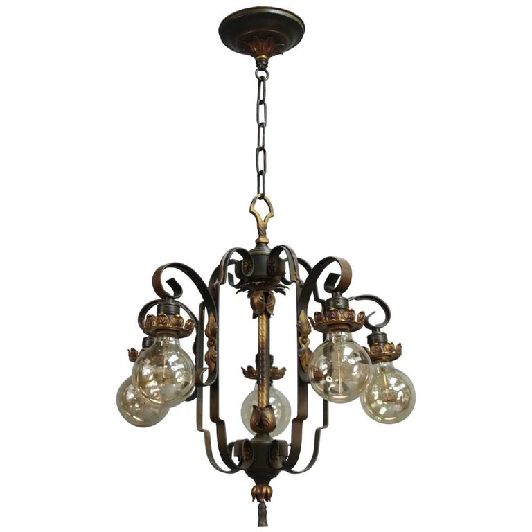 Antique Spanish Revival Downlight Chandelier with Acanthus Motif at 1stDibs