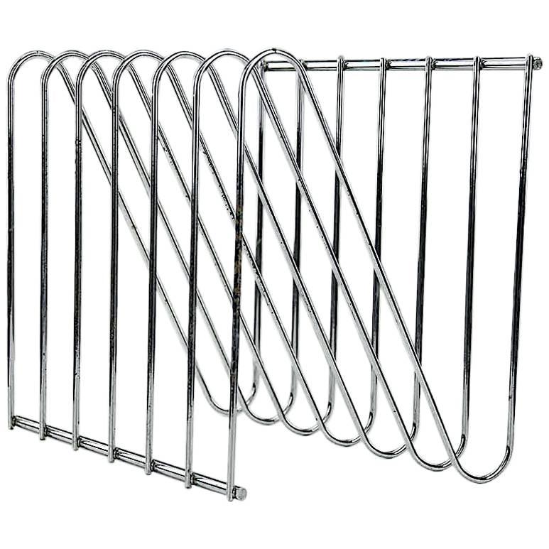 Vintage Thick Lucite and Chrome Steel Magazine Rack at 1stDibs