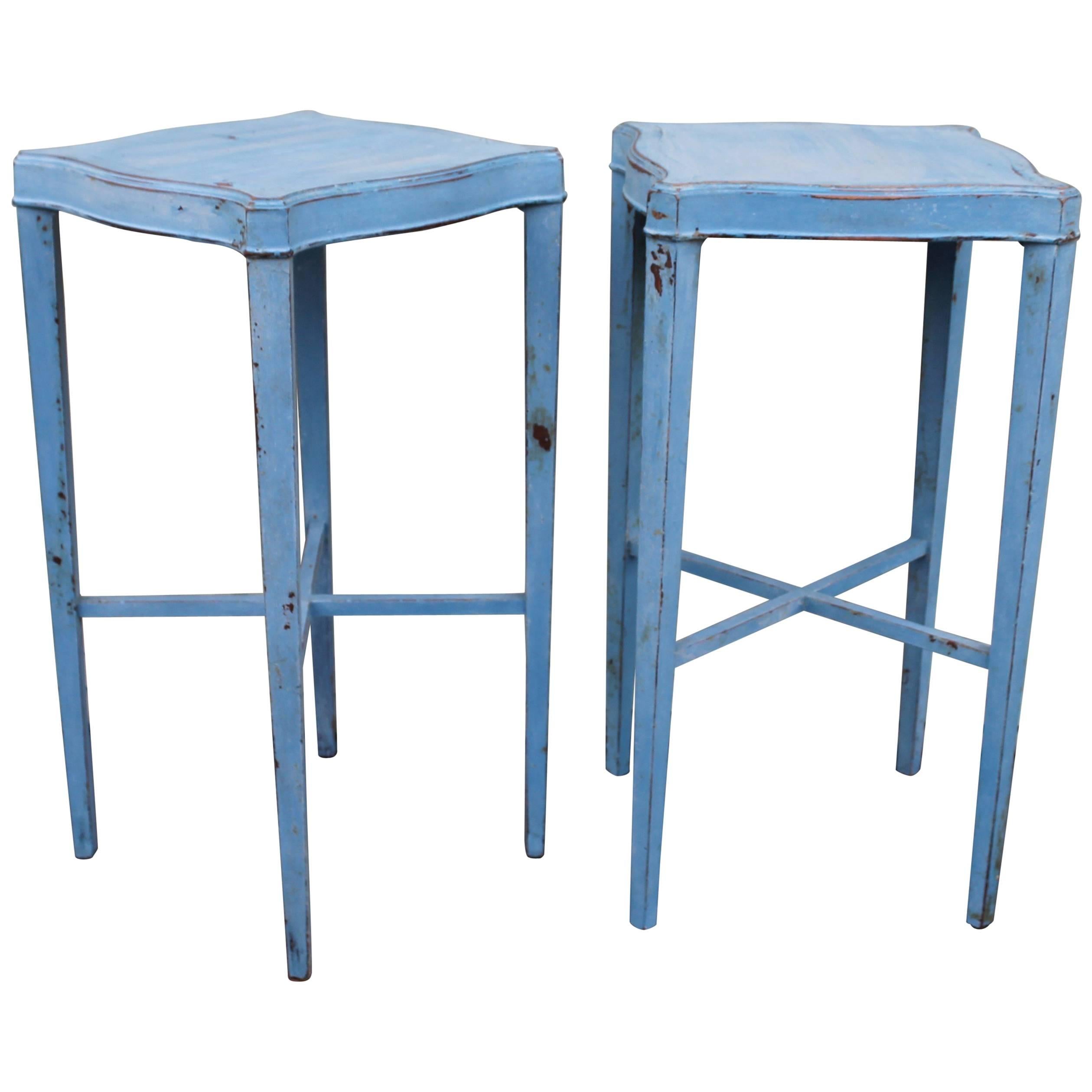 Blue Painted Pair of Side Tables at 1stDibs