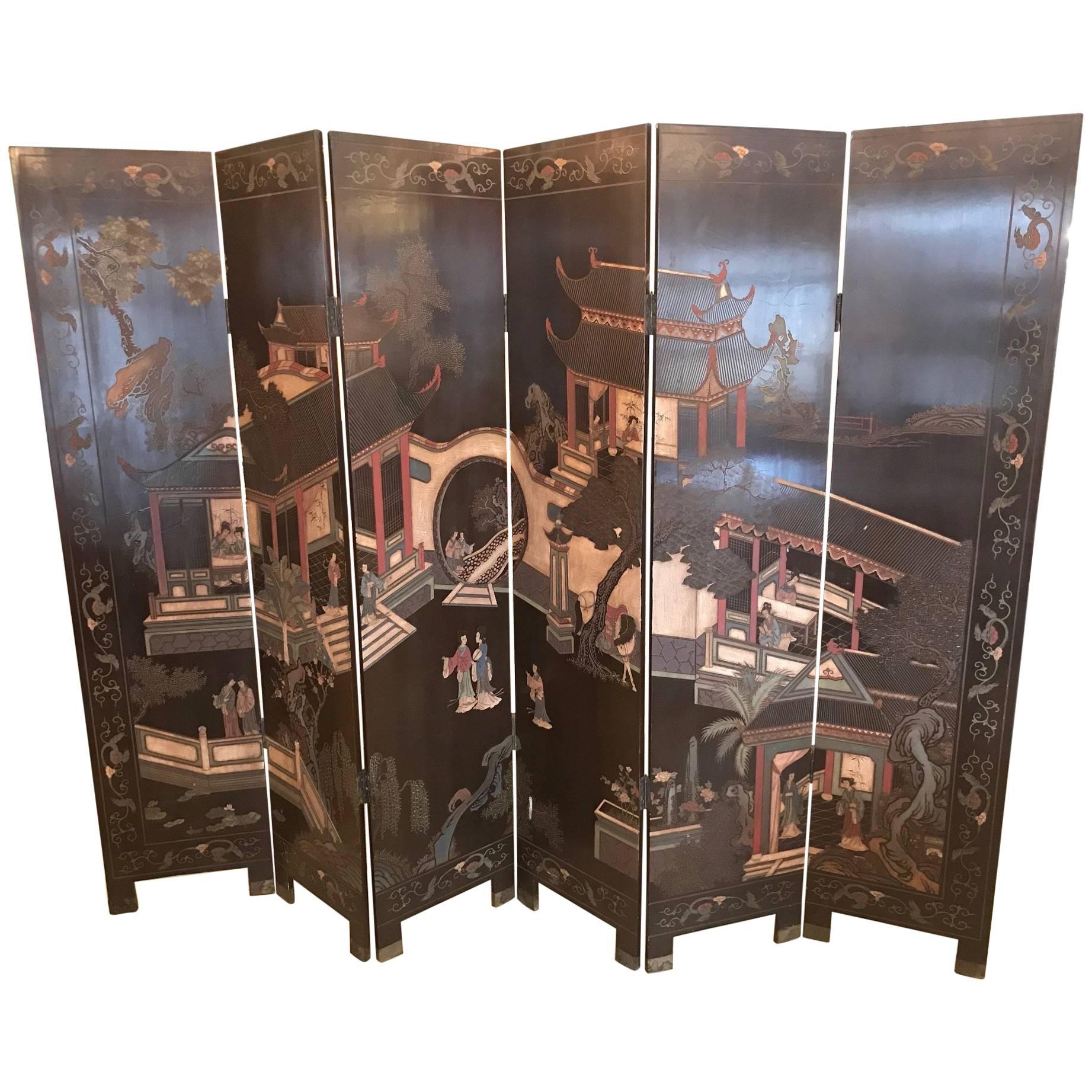 Impressive Six-Panel Asian Screen at 1stDibs