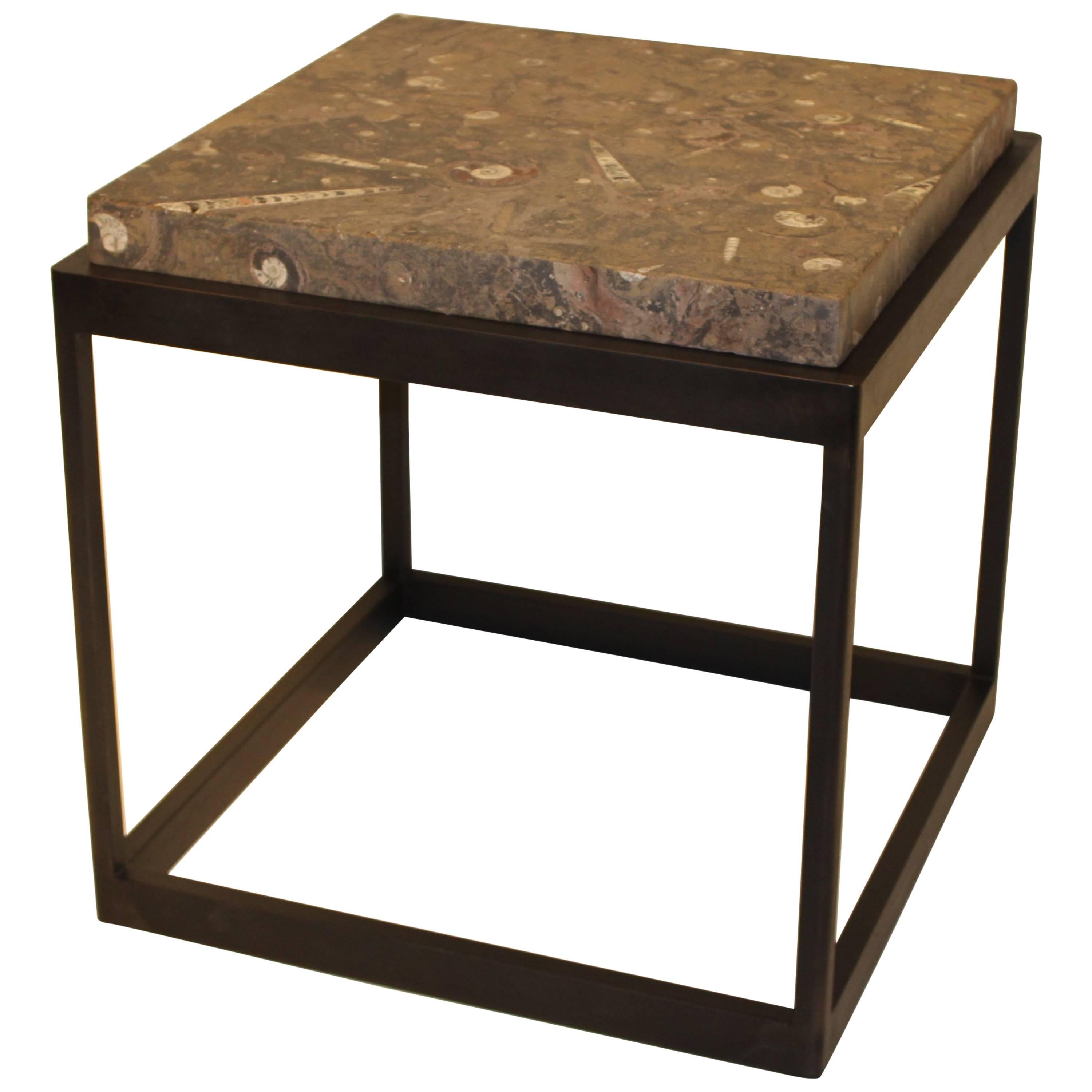 Honed Fossil Stone Top on Forged Steel Base at 1stDibs