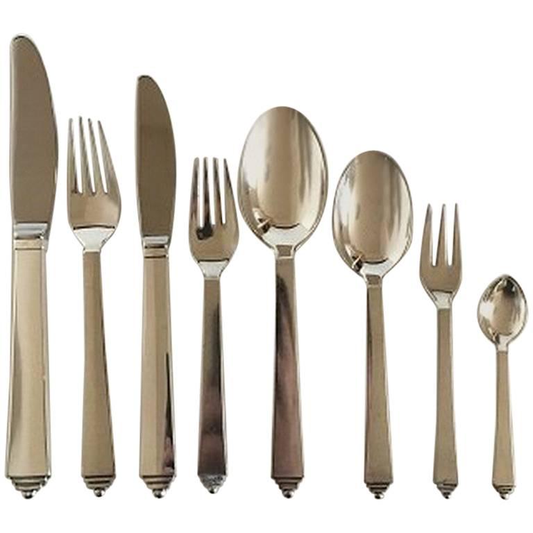 Georg Jensen Sterling Silver Pyramid Flatware Set for 12 People, 96 Pieces at 1stDibs