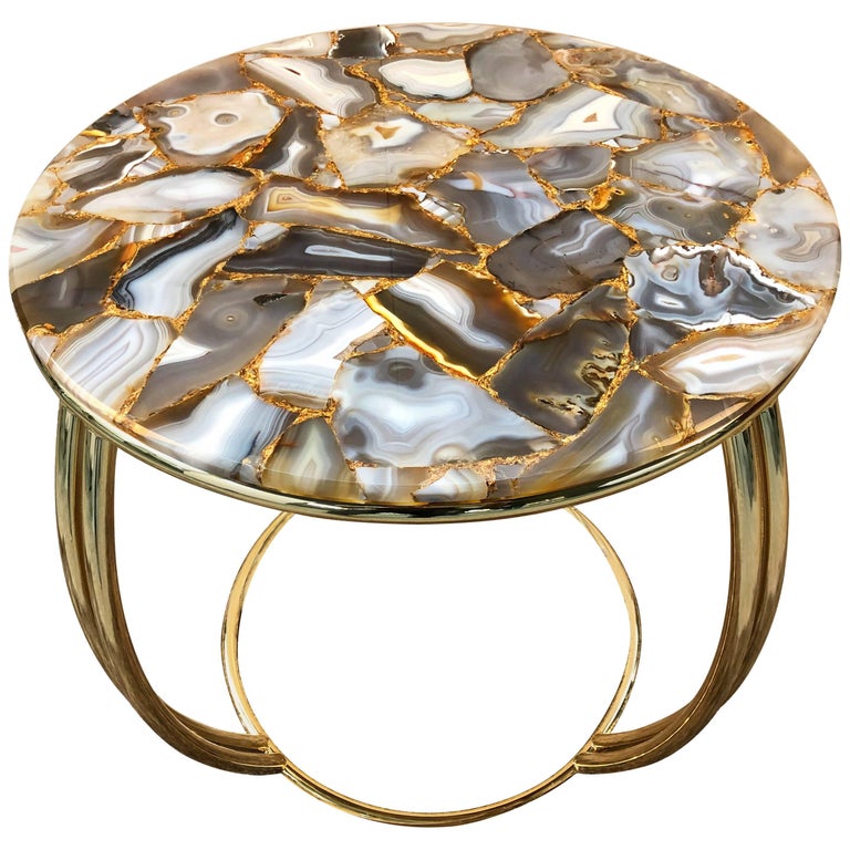 Geode Agate Slice Top Side Table at 1stdibs