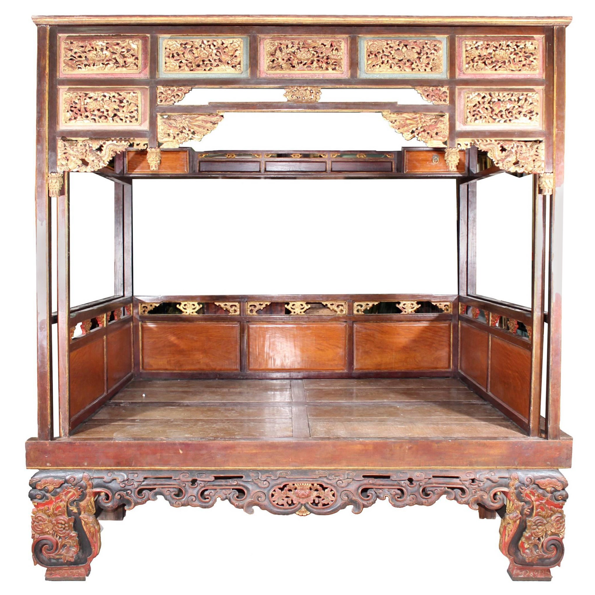 Antique Chinese L18th-Ey 19th Century Six Post Canopy Bed, Chinoiserie ...