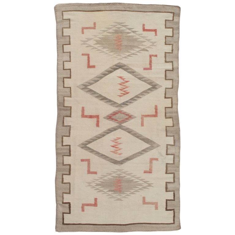 Antique Navajo Carpet, Folk Rug, Handmade Wool, Beige, Gray, Neutral at ...