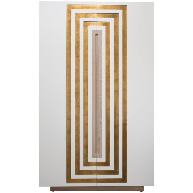 CELESTE BAR CABINET - Modern White Lacquer Oak Body Cabinet with Gold ...