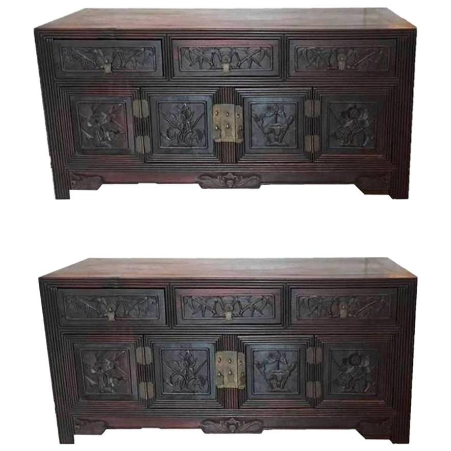 Pair of Chinese Rosewood Small Chests, Early 20th Century, Late Qing ...