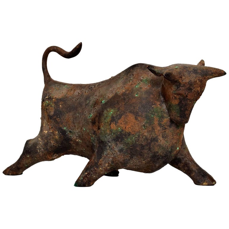 Mid-Century Modern Japanese Iron Bull Table Sculpture at 1stDibs