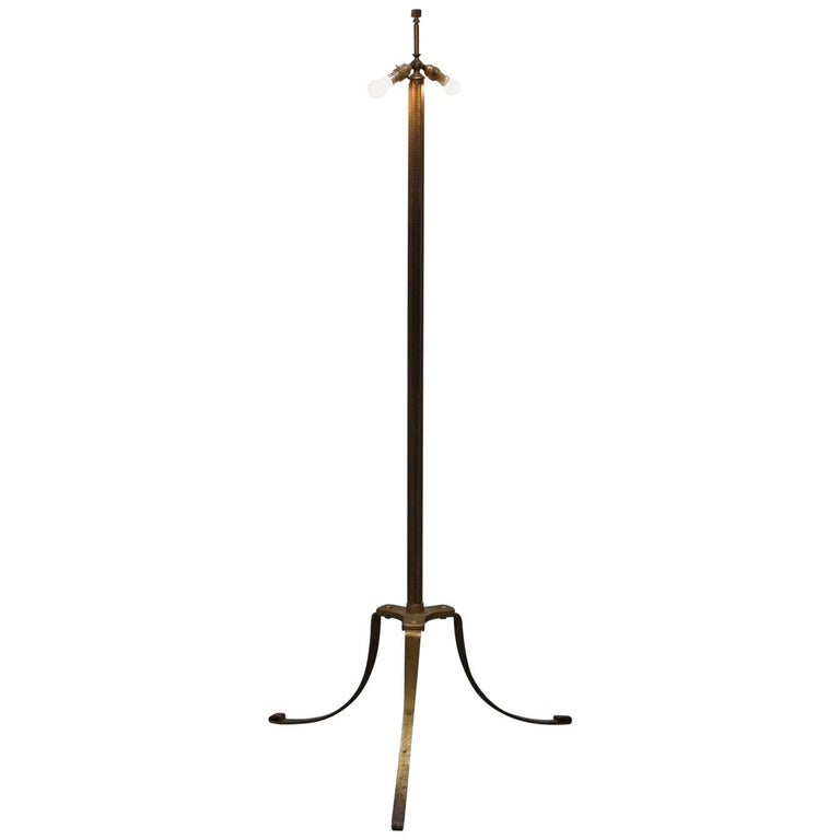 Large Wide Base Brass Three Legged Pillared Victorian Floor Standing ...