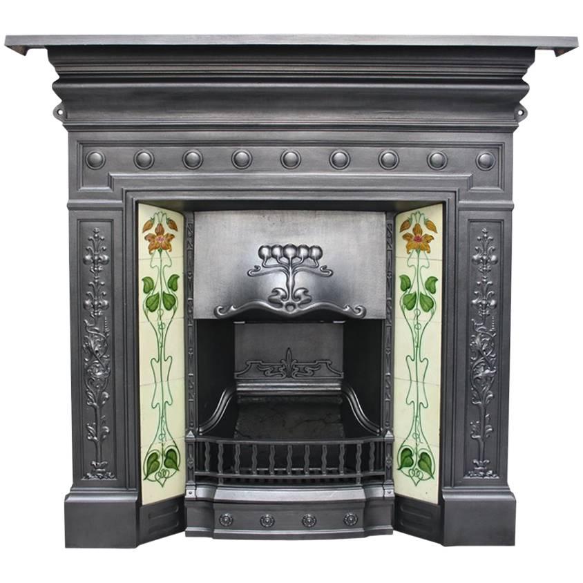 Edwardian Cast Iron and Tiled Combination Fireplace in the Art Nouveau ...
