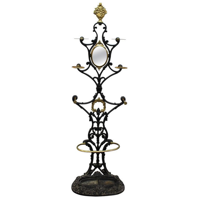 Hall Tree with Oval Mirror and Umbrella Stand at 1stDibs