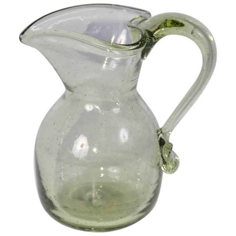 Vintage Handblown Green Glass Pitcher at 1stDibs