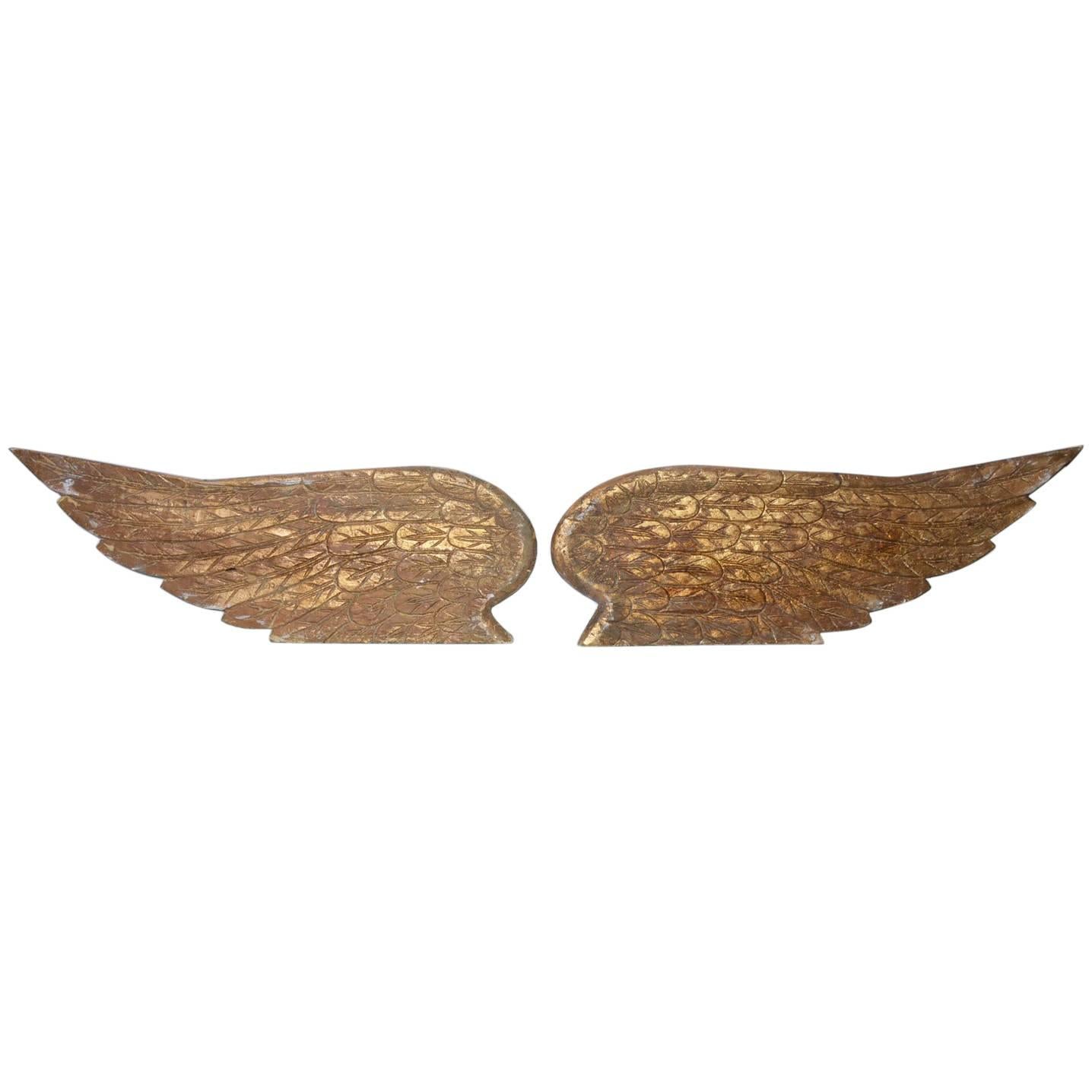 Pair of Ornamental Carved Wood Gilded Angel Wings at 1stDibs