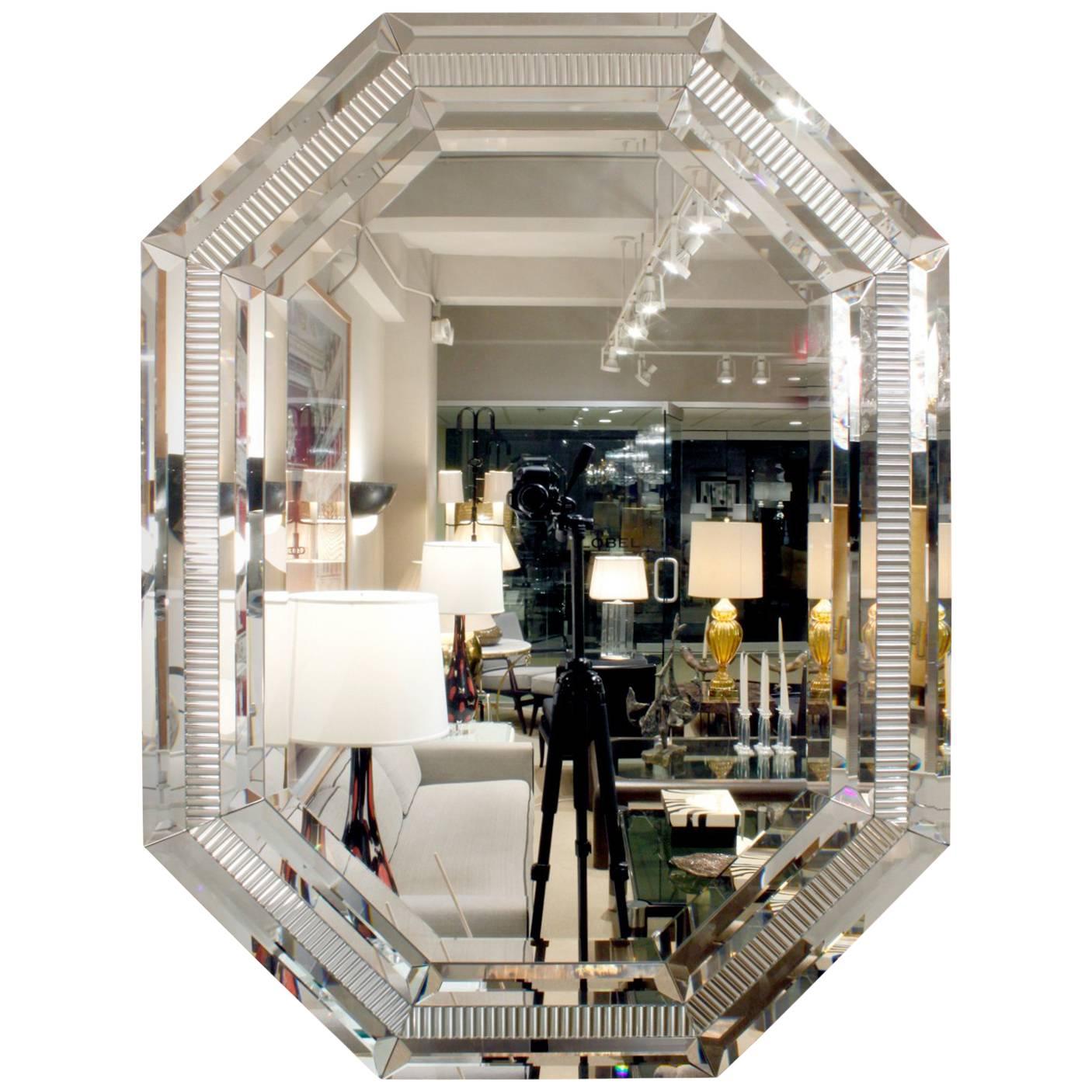 Eight Sided Mirror with Reverse Etched Design, 1970s at 1stDibs