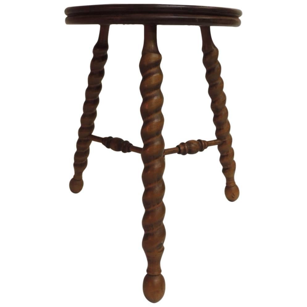 Small Vintage Round Milking Stool with Tripod Burl Twisted Legs at 1stDibs
