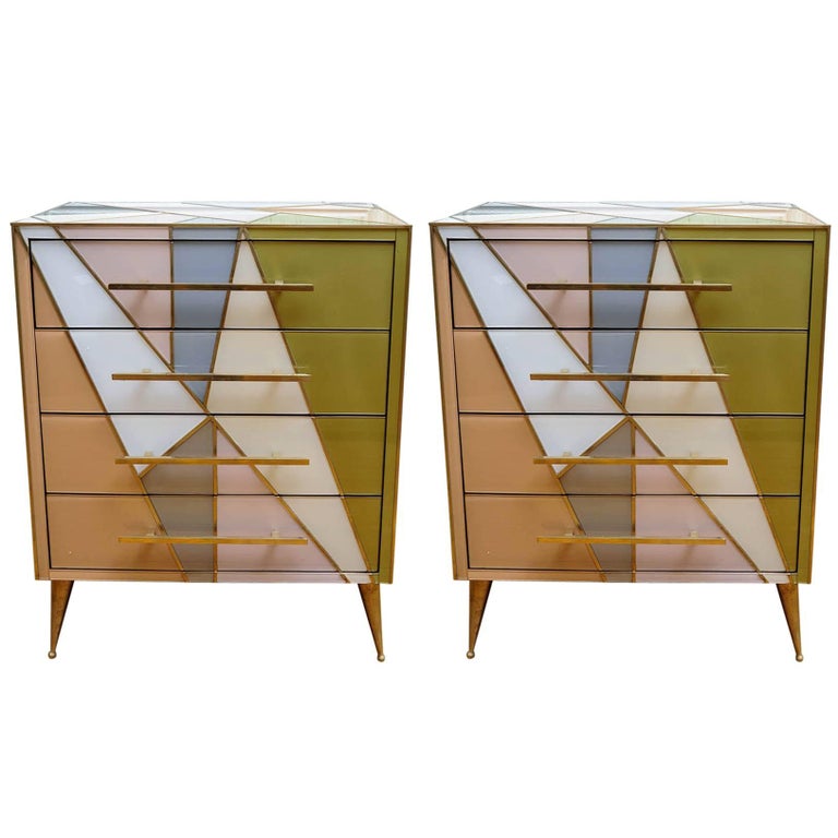 Pair of Colored Glass Commodes at 1stDibs