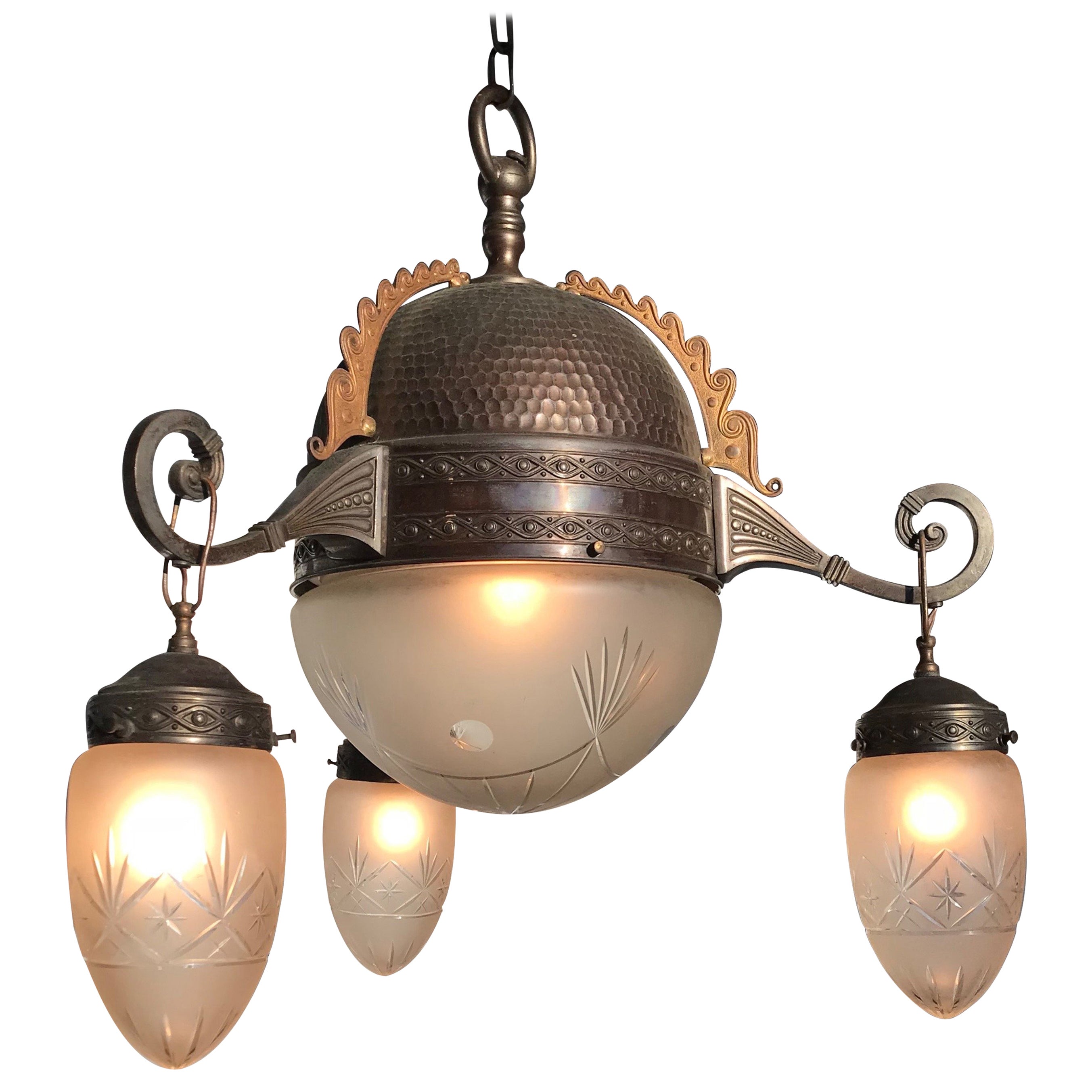 Late 1800s Arts and Crafts Brass Light Fixture with Later Bronze and ...