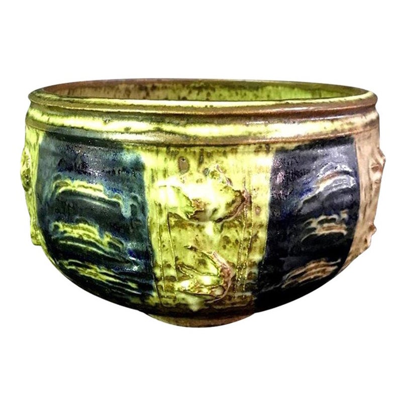 Rare and Unusual Signed Elsinore Pottery Spongeware Bowl For Sale at ...