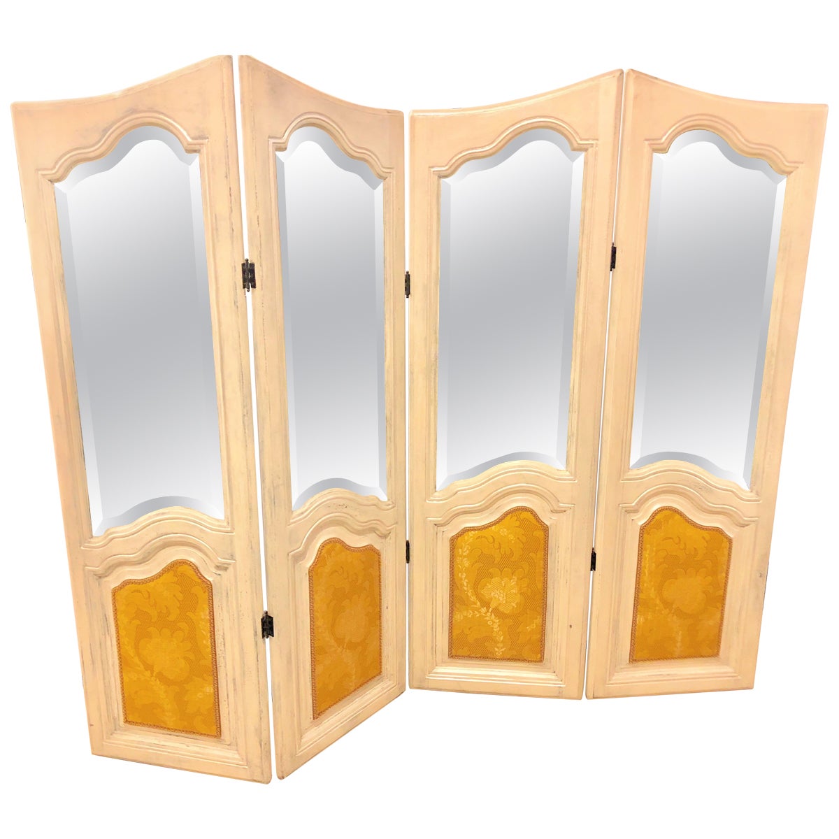 Four-Panel, Painted and Parcel Gilt Folding Screen Inset with Mirrored ...