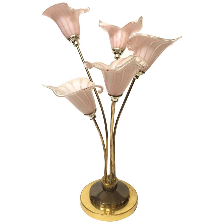 Italian Murano Handblown Calla Lilies Table Lamp For Sale at 1stDibs
