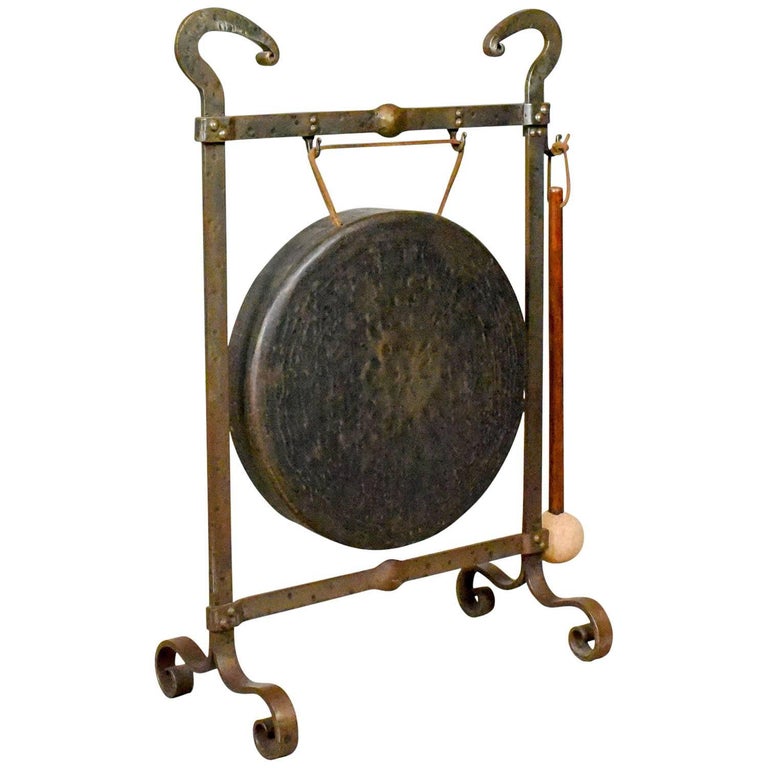 Large Bronze Dinner Gong, Iron Frame, Medieval Styling, Victorian ...