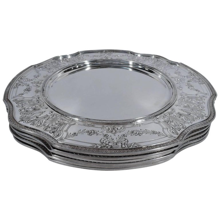 Set of Six Antique American Edwardian Sterling Silver Dinner Plates For ...