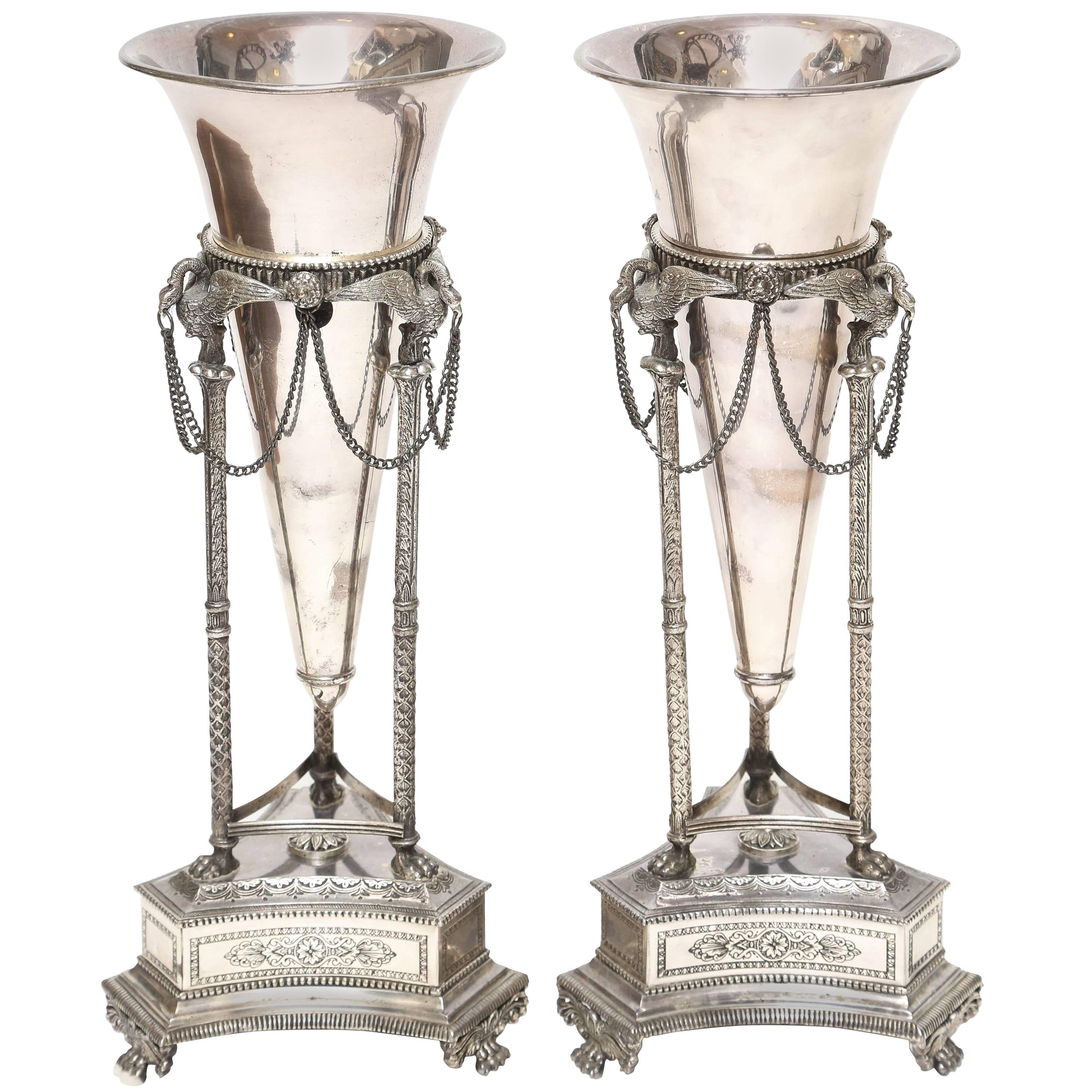 Pair of Neoclassical Silver Plate Vases at 1stDibs
