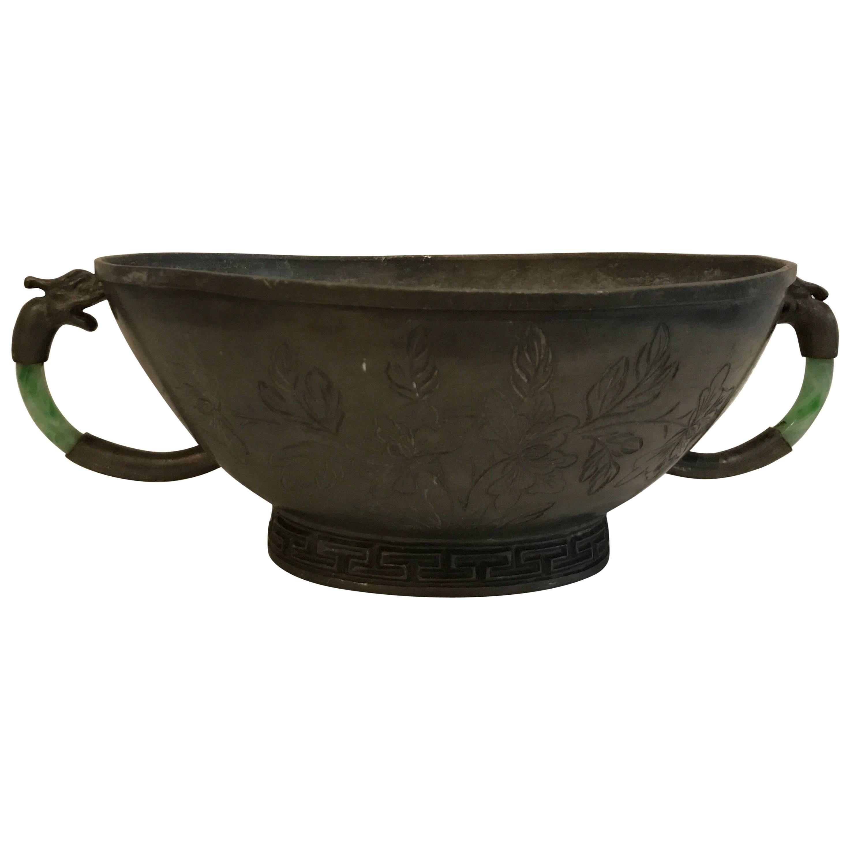 Early 20th Century Pewter/Jade Handled Chinese Cachepot at 1stDibs