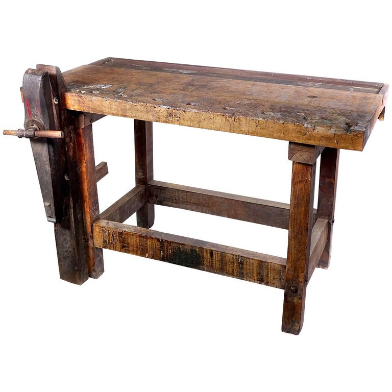 Hand-Hewn 1800s Cabinetmakers Workbench at 1stdibs