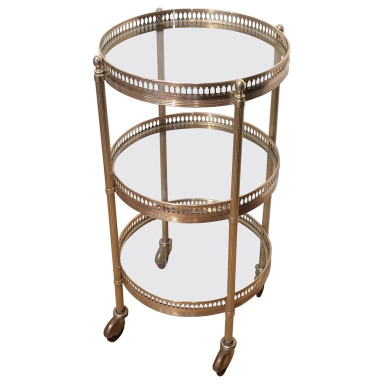Small Round Brass Three-Tiered Table on Casters by Maison Jansen at 1stDibs