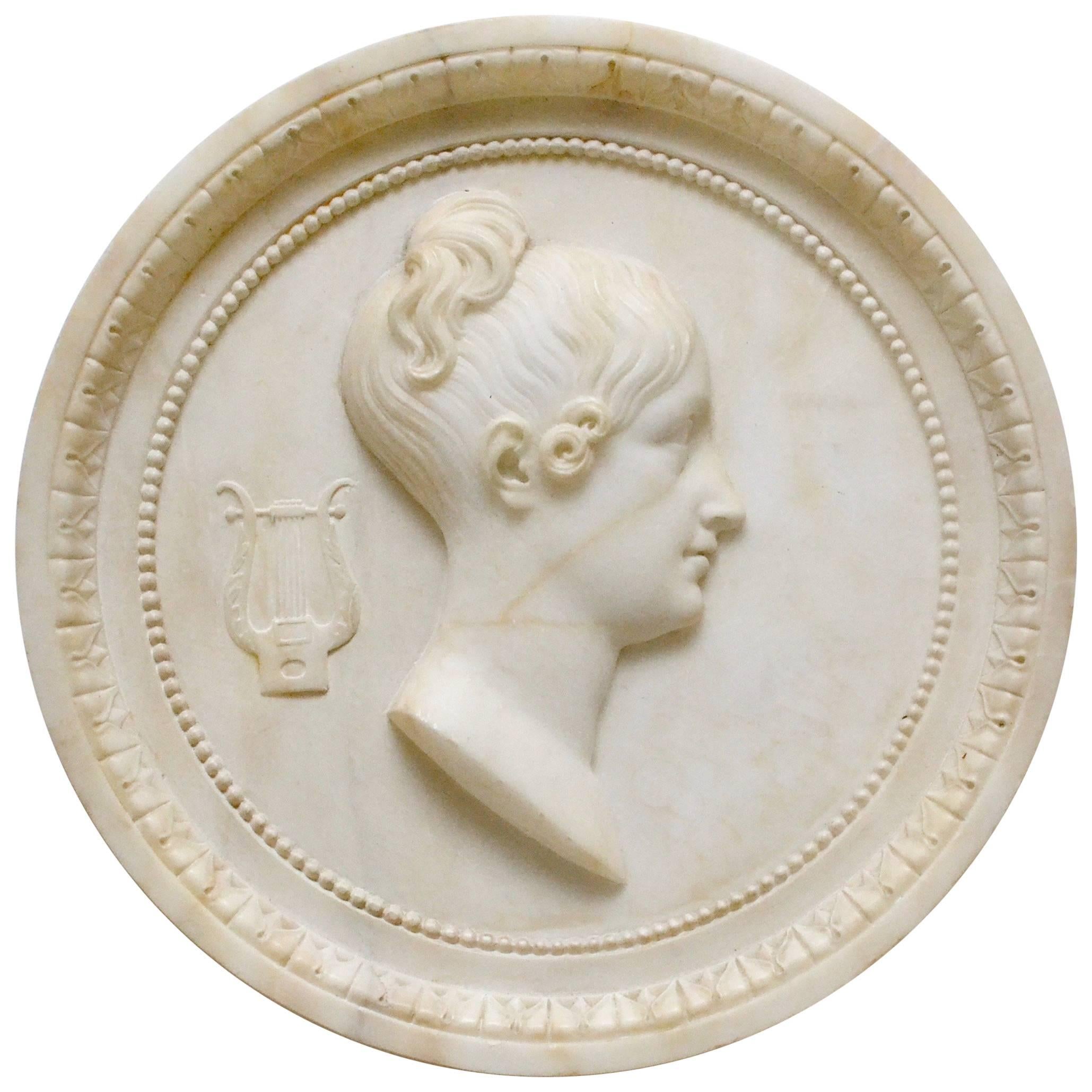 Carrara Marble Portrait Medallion of a Woman, Early 19th Century at 1stDibs