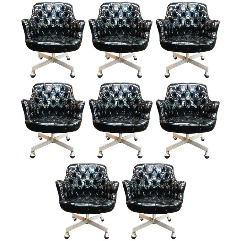 Set of Eight Jack Cartwright Swivel Chairs with Tufted Backs and Seats ...