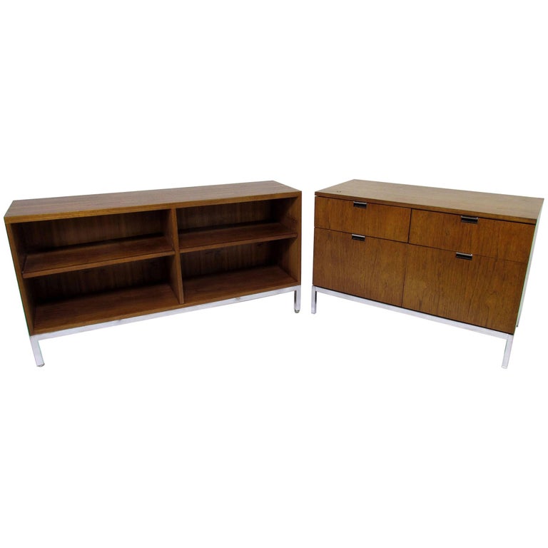 Florence Knoll Teak Executive Credenza and Bookcase at 1stDibs