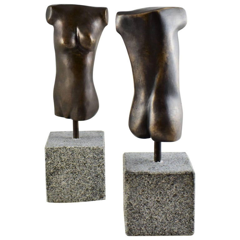 Pair of Modern Bronze Hand Cast Figurative Sculptures of the Female ...