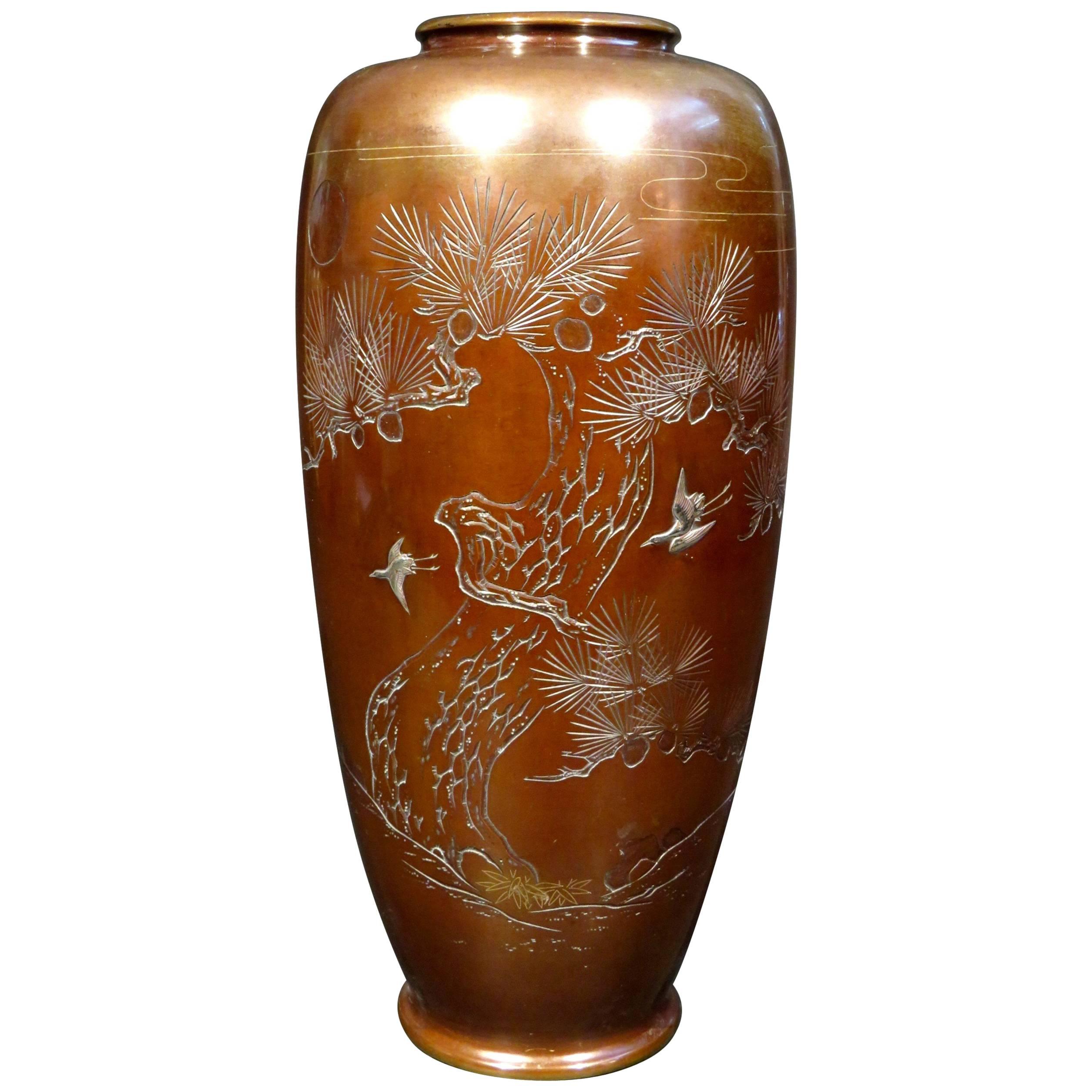 Exceptional Japanese Patinated Bronze Lotus Flower Vase at 1stDibs