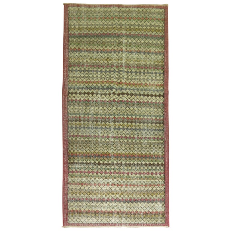 Vintage Turkish Shabby Chic Small Runner For Sale at 1stDibs