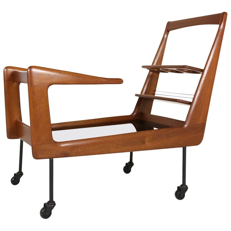 Midcentury French Freeform Drinks Cart or Trolley in Teak, 1950s at 1stDibs