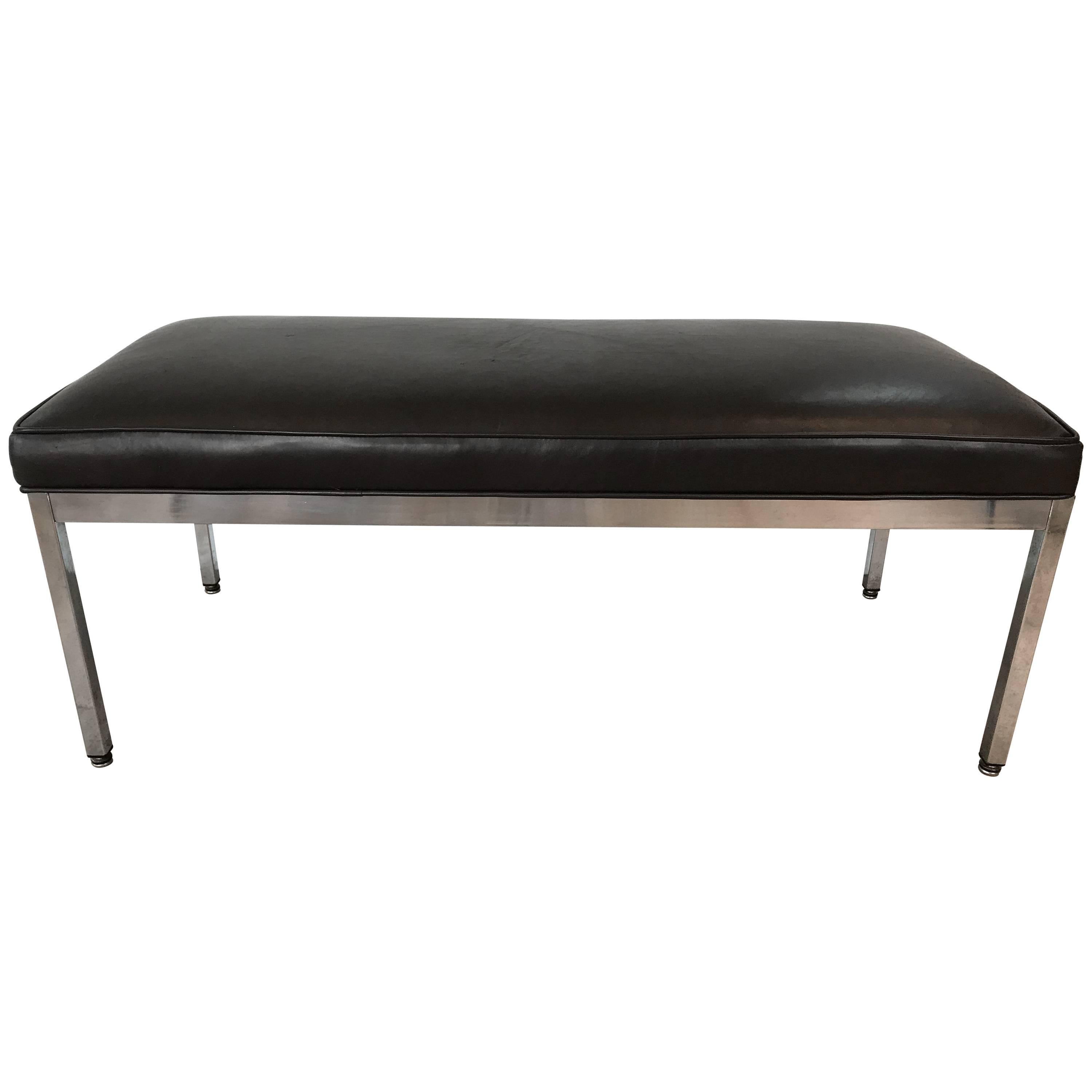 Leather Upholstered Chrome Bench at 1stdibs