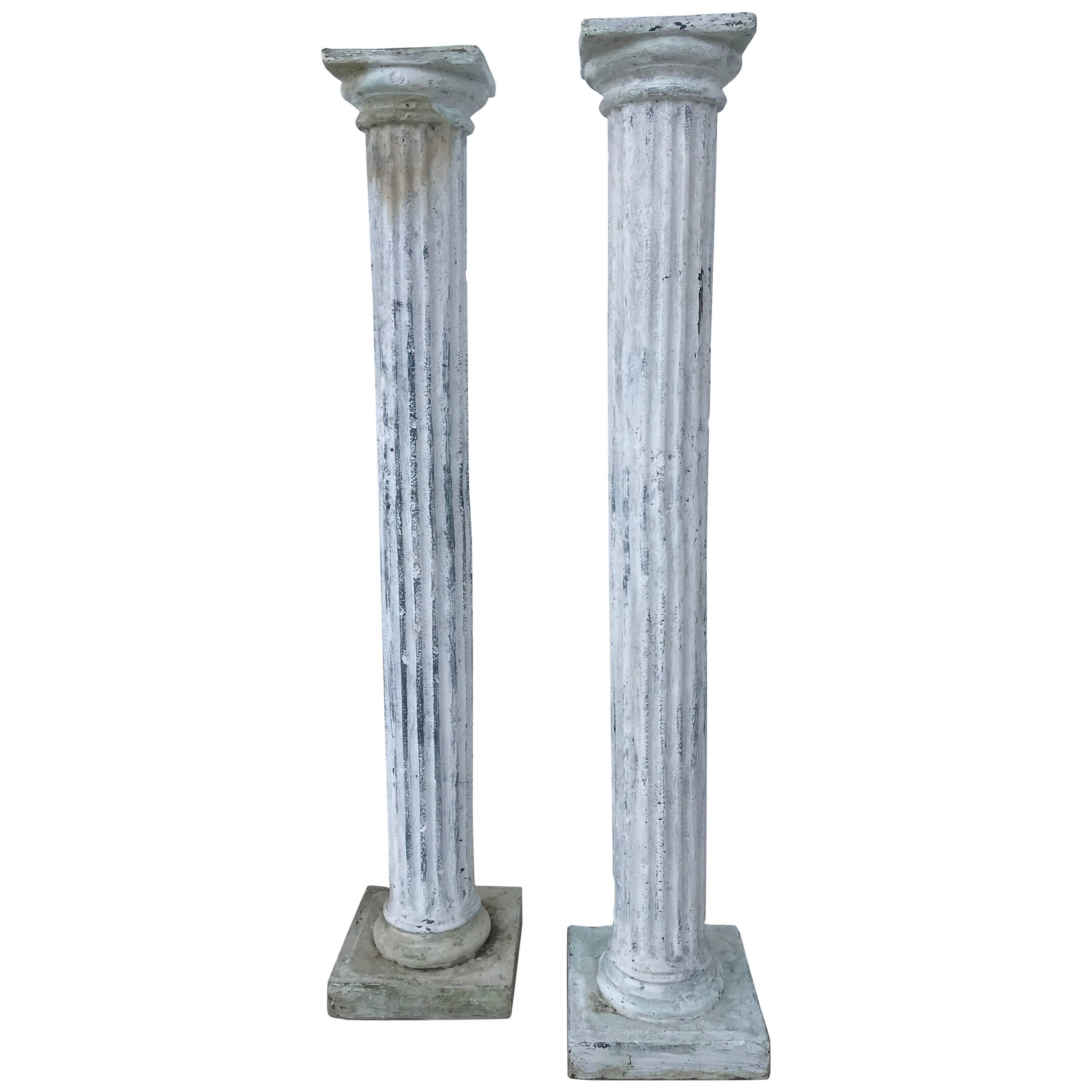 Pair of Tall Distressed Painted Doric Order Columns at 1stDibs