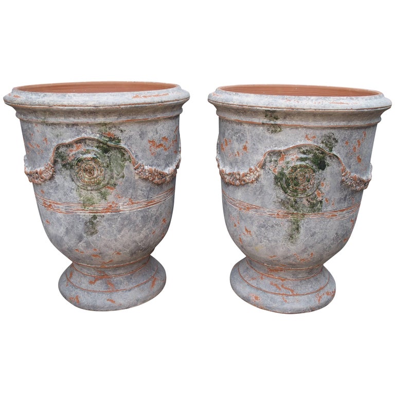 Pair of Large Painted and Distressed Anduze Pots, France at 1stDibs ...
